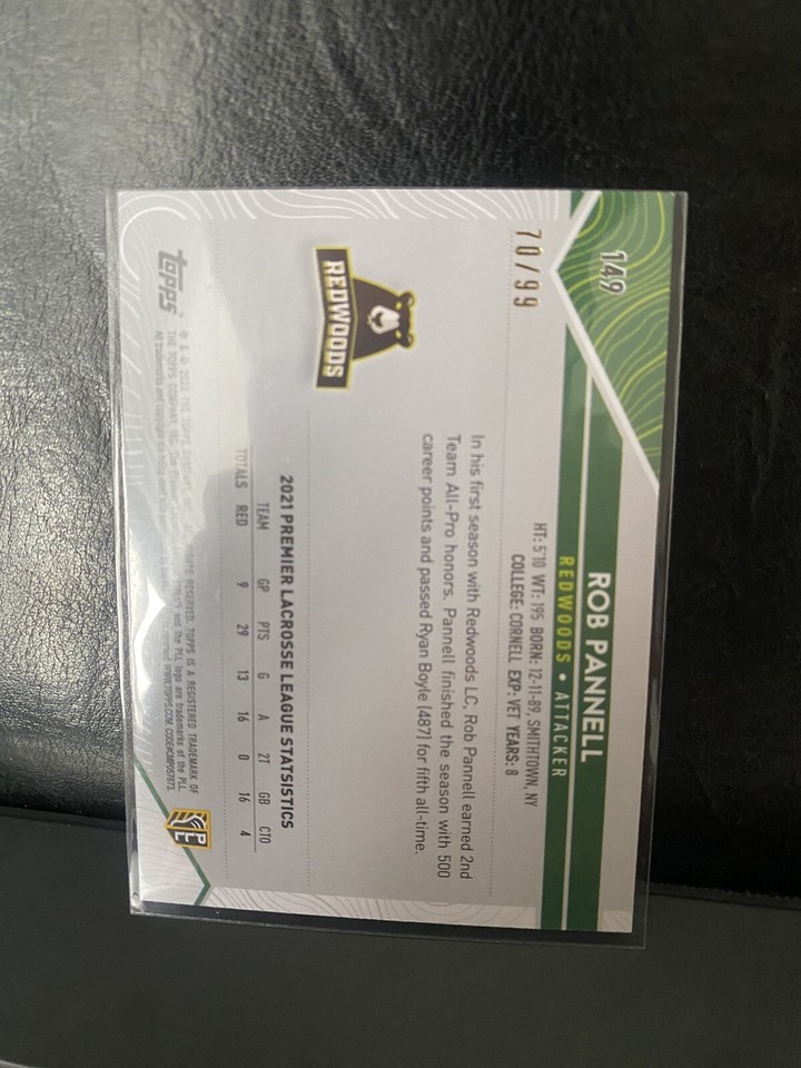 Rob Pannell 2022 Topps Premier Lacrosse League PLL Blue Parallel Card ...