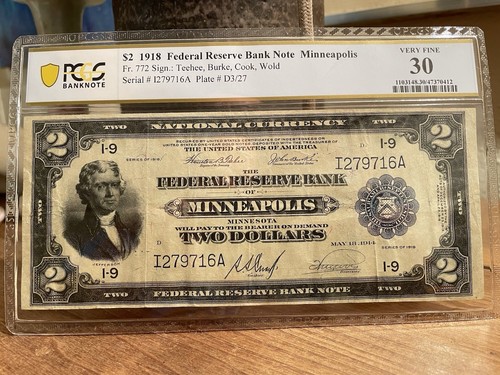 1918 $2 Battleship Federal Reserve Bank of Minneapolis Note FR 772 ...