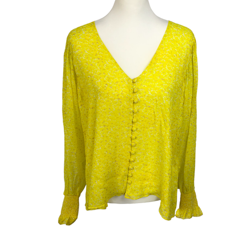 Karina Grimaldi Revolve Yellow Women's Long Sleeve Deep-V Neck Silk ...