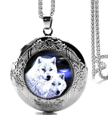 Wolf Locket Pendant Necklace with 24" Stainless Steel Chain & Gift Box ...