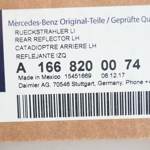 MERCEDES BENZ ML CLASS W166 REAR BUMPER LEFT REFLECTOR A1668200074 2015 ...