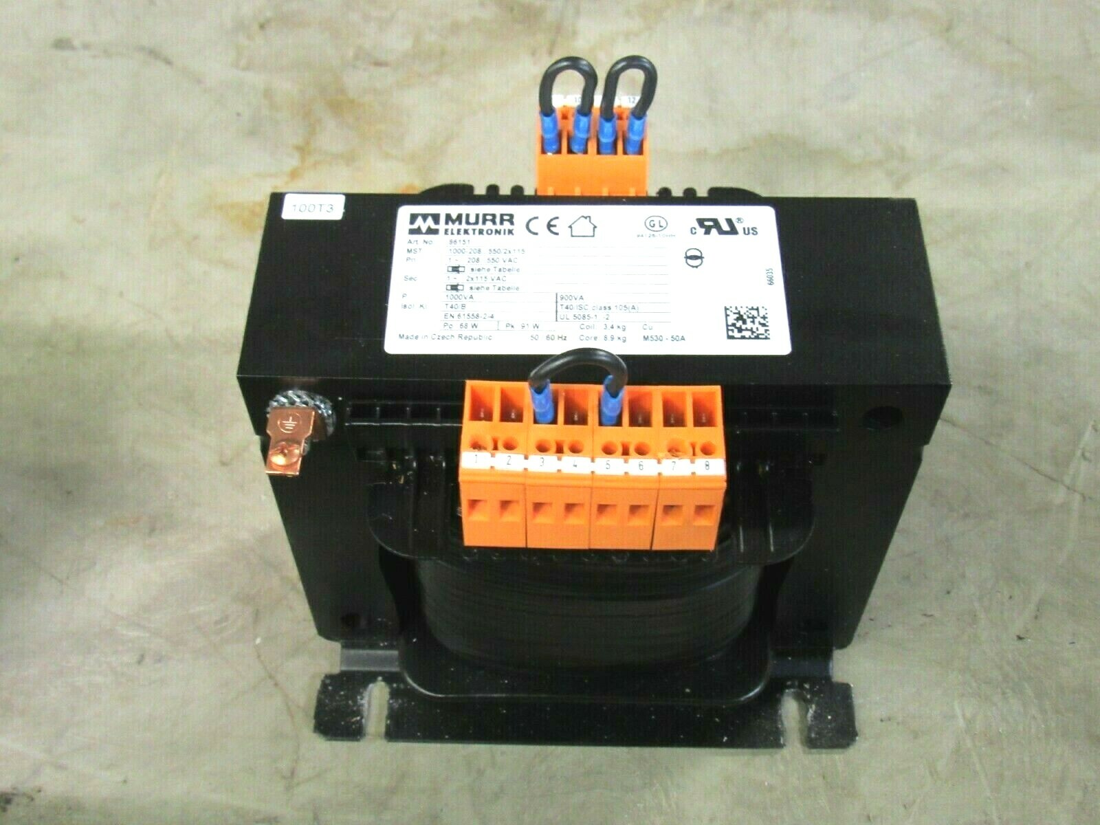 MURR ELEKTRONIK TRANSFORMER 86151 1000VA 208/550V PRI 2X115V SEC - USED ...