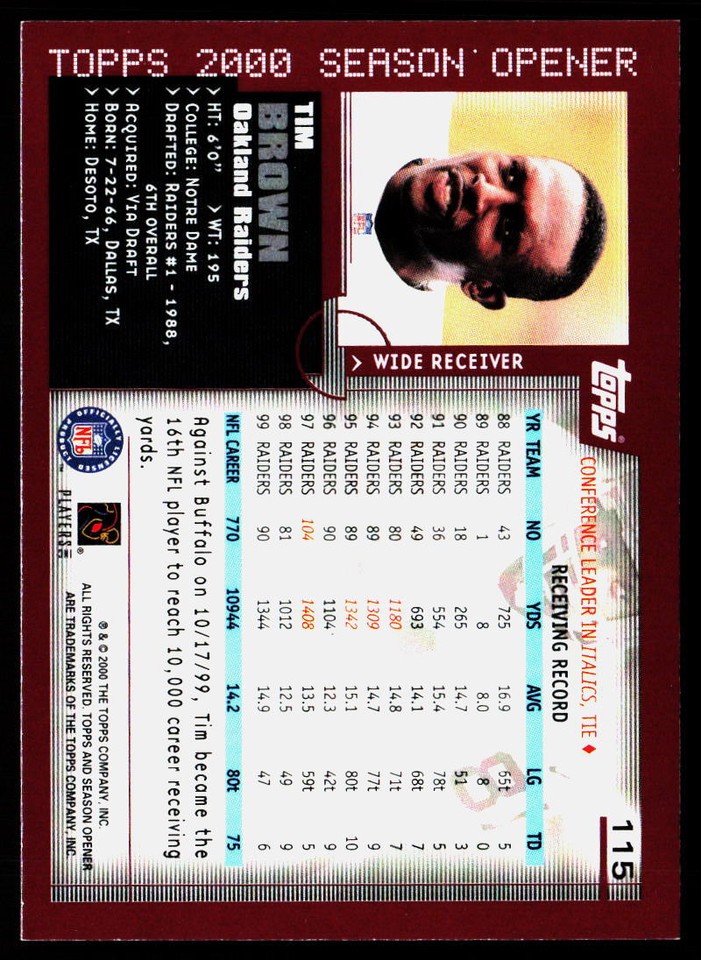 Topps 2000 Topps Season Opener #115 Tim Brown | eBay