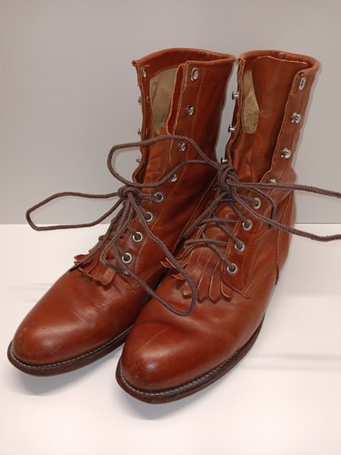 Justin L0624 Roper Boots Lace Up Woman’s 9B Brown/Tan Western Leather ...