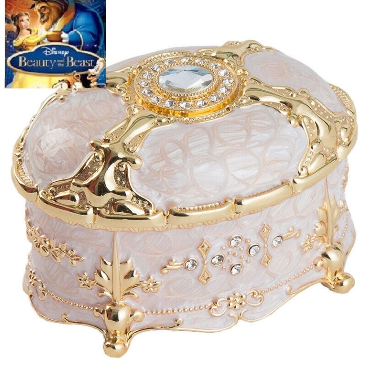WHITE TIN ALLOY OVAL MUSIC BOX : BEAUTY AND THE BEAST ( FREESHIP) | eBay