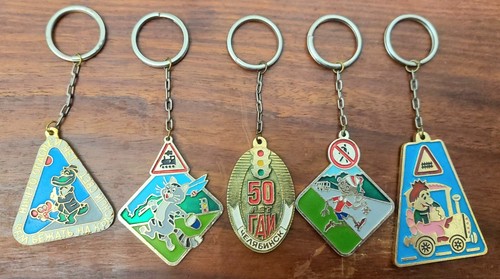 1986 Road Police USSR key rings Pinocchio, Karlsson, cat Leopold ...
