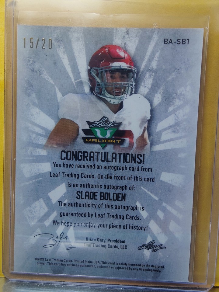 Slade Bolden - 2022 Leaf Valiant Football Autograph 15/20 NO. BA-SB1 | eBay