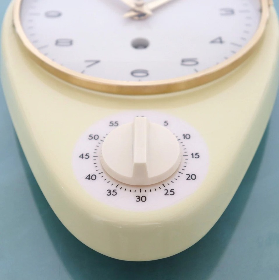 HETTICH Wall Clock KITCHEN Timer Vintage YELLOW White Germany Ceramic ...