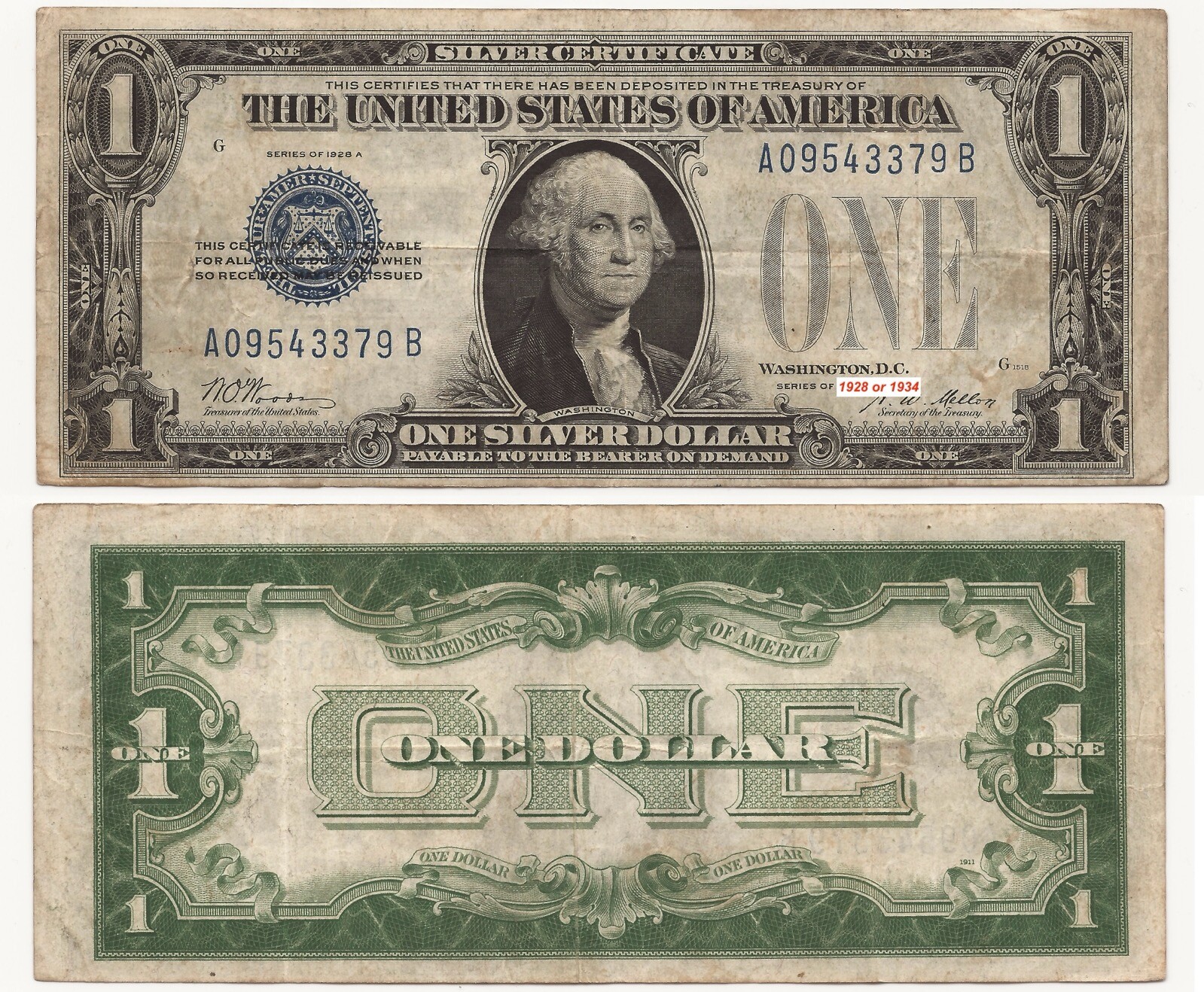1928 OR 1934 $1 Dollar Bill Funny Back Silver Certificate Note GOOD ...