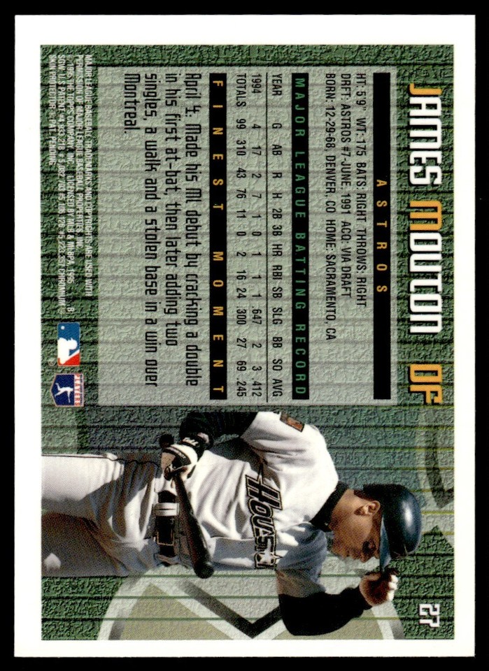 1995 Topps Finest w/ Coating James Mouton Houston Astros #27 | eBay