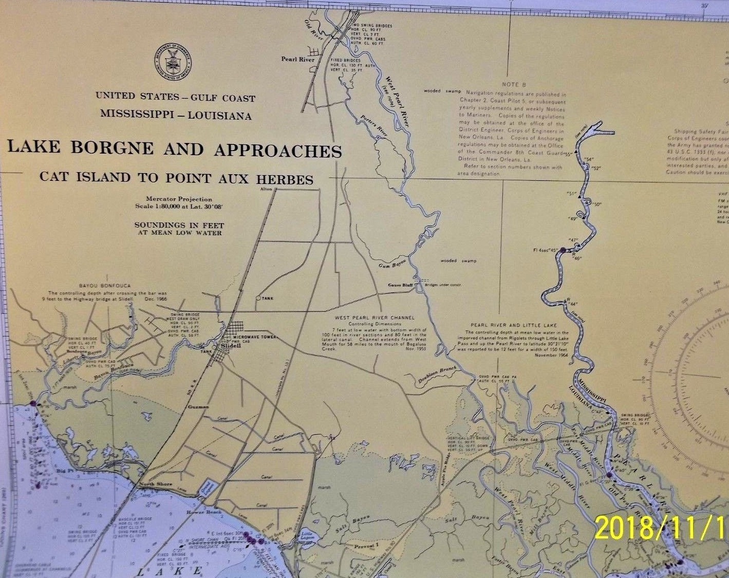 NAUTICAL MAP OF LAKE BORGNE & APPROACHES CAT ISLAND TO POINT AUX HERBES ...