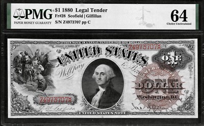 Large Size US Paper Money 1880 Legal Tender $1 Note Fr#28 PMG Choice 64 ...