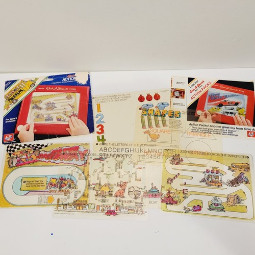 Vtg 80's Etch A Sketch 6 Reusable Fun Screens Letters Dots Mazes Games ...