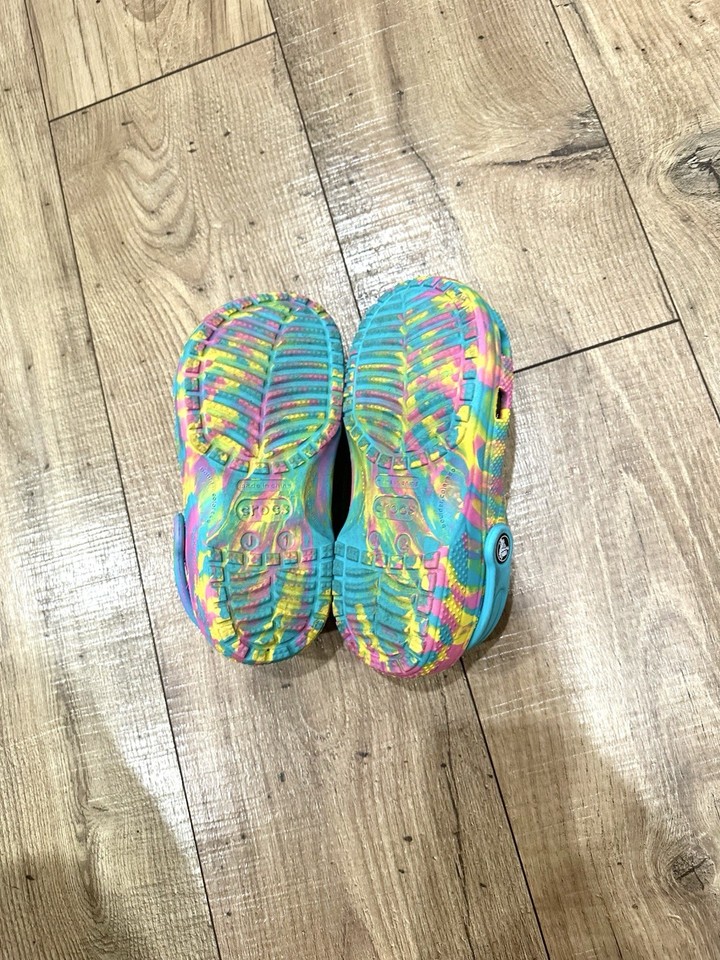 CROCS Clogs Marble Tie Dyed Colored Blue Pink Yellow Girls Size J1 J2 ...
