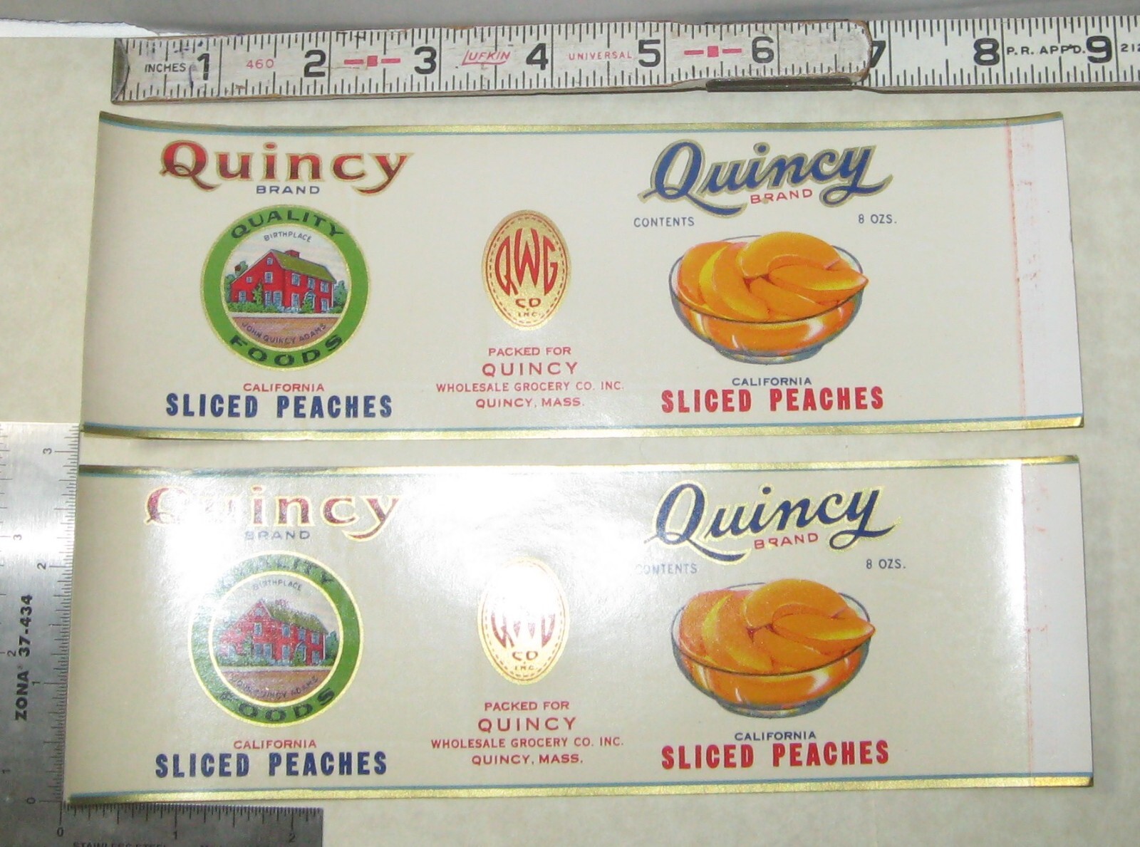 2 Vintage QUINCY BRAND California Sliced Peaches Can Labels | eBay