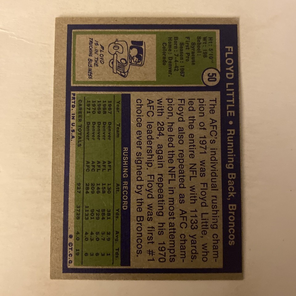 1972 Topps Football Floyd Little Broncos Card #50 | eBay