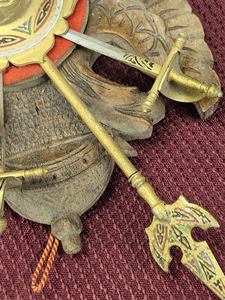 Vintage Toledo Spain Wooden Wall Plaque w/ Swords, Shield, Backdrop | eBay