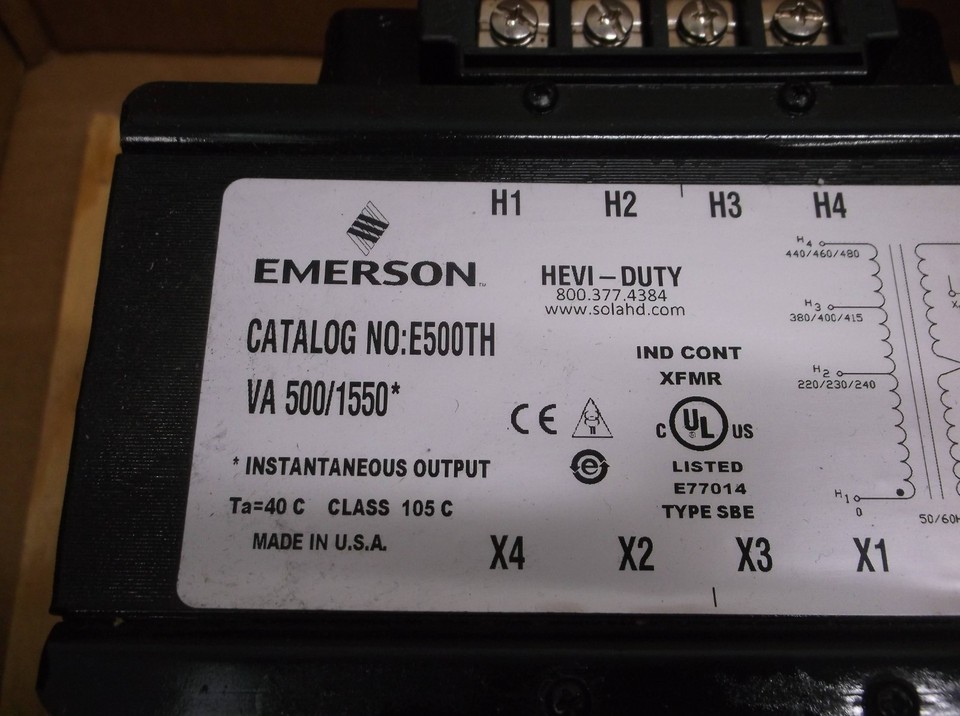 E500TH Emerson NEW In Box Transformer 500VA 240/480V Primary, 120/240V ...