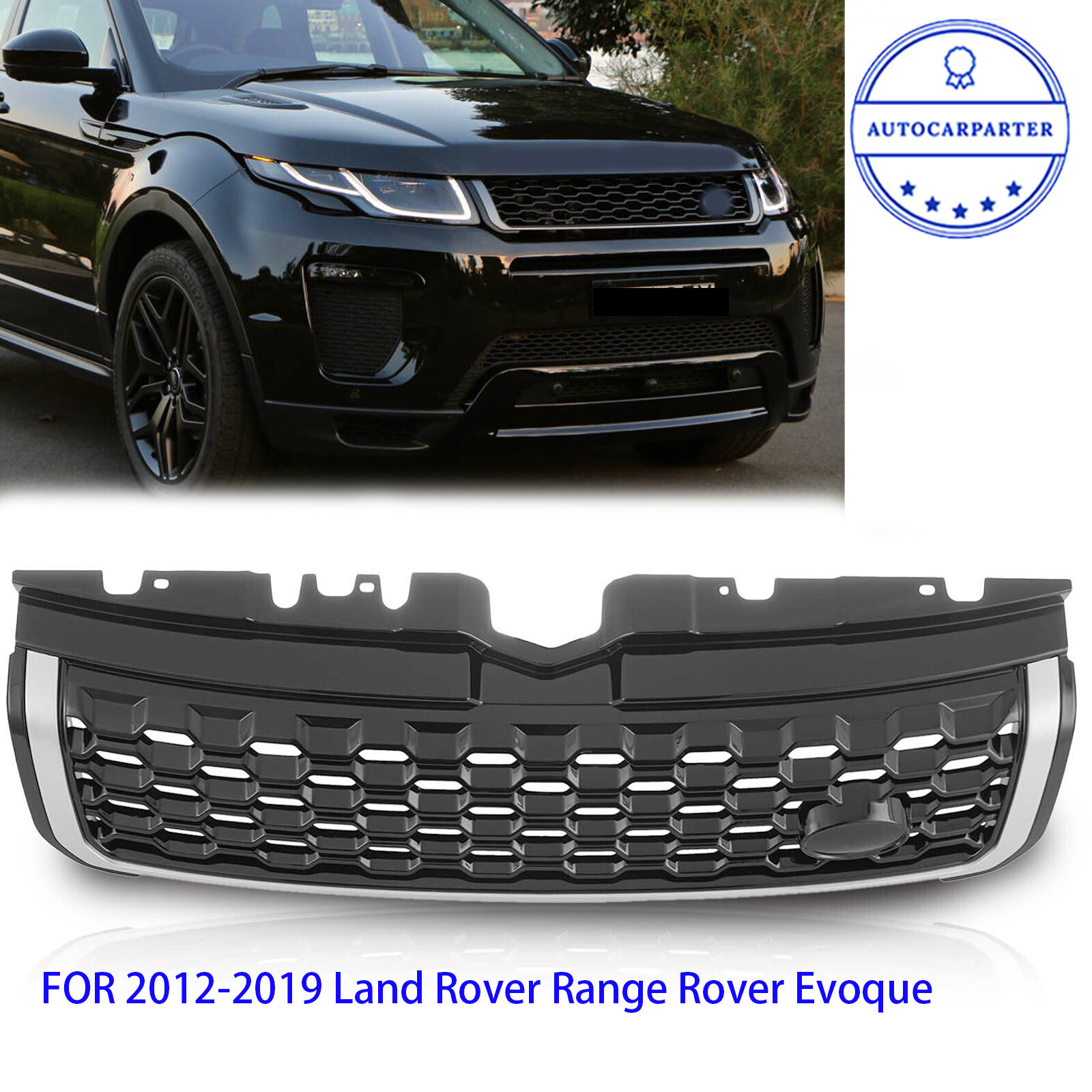 For Land Rover Range Rover Evoque 2012-2019 Black Chrome Front Grille ...