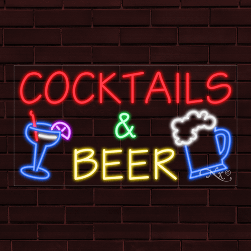 NEW "COCKTAILS & BEER" w/LOGO 33x18 INCH LED FLEX WINDOW/WALL INDOOR ...