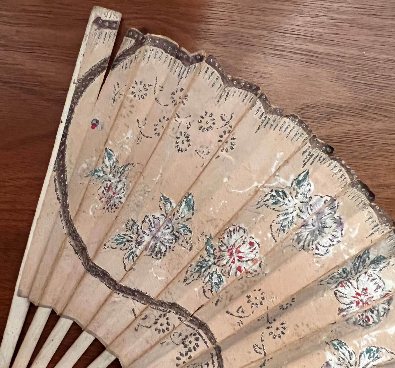 Antique Wood Rod Hand Fan - Gem