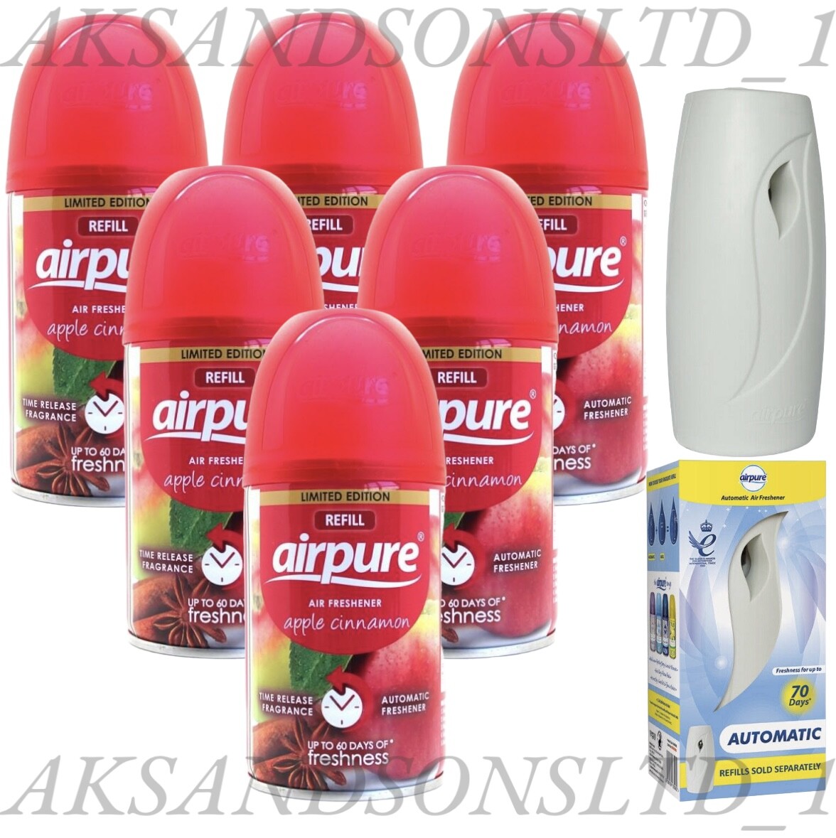6 x AIRPURE AUTOMATIC SPRAY REFILLS 250ML AIR FRESHNER + MACHINE CHOOSE ...