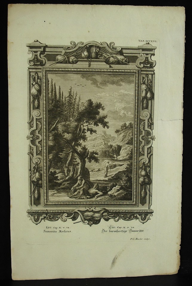 Incisione XVIII° c1740 Vita Di Gesù il Buon Samaritano Luc X v36 P G ...