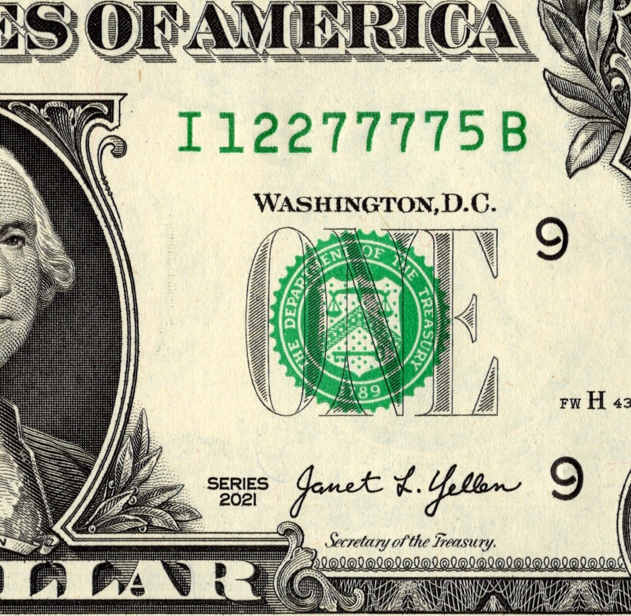 Four in a row 7s Fancy Serial Number One Dollar Bill I12277775B UNC ...