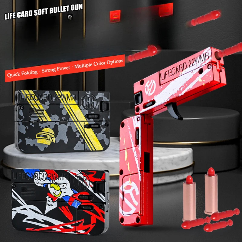 2.0 Upgraded Lifecard Folding Toy Gun Soft Bullet Blaster Alloy Model ...