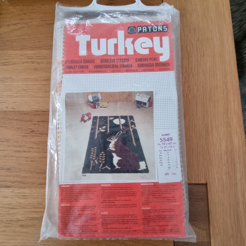 VINTAGE PATONS TURKEY RUG STENCILLED CANVAS in 'RABBIT' 27" X 54 ...