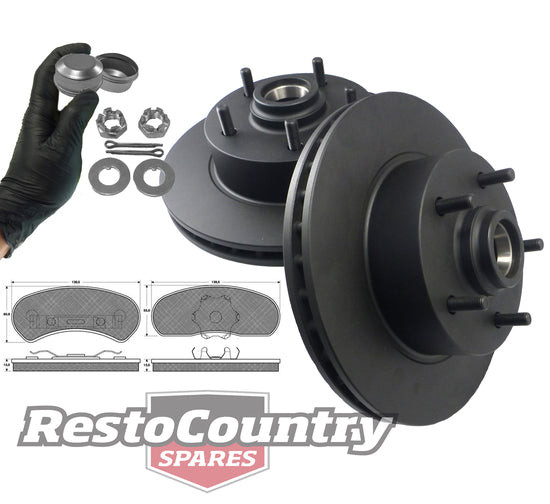 Holden Front Disc Brake Rotors + Pads + Nuts + Caps HQ HJ HX A9X PBR ...