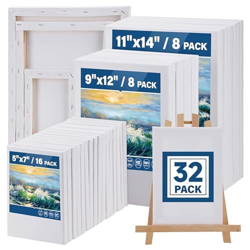 32 Packs Professional Stretched Canvas for Painting, Blank 32 Mixed ...