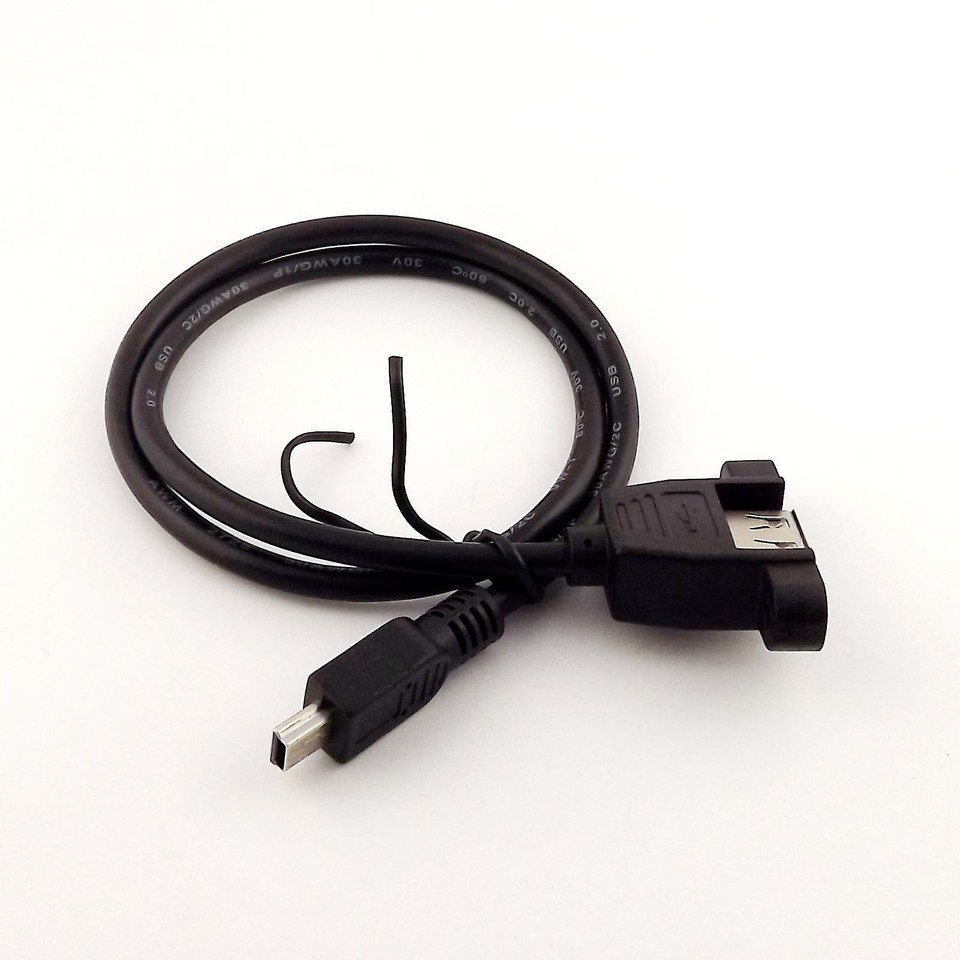 USB 2.0 A Female Socket Panel Mount To Mini USB 5 Pin B Male Data ...