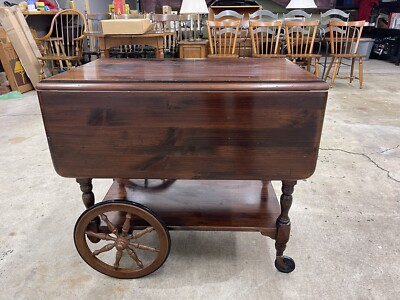Ethan Allen Maple Tea Bar Cart Kitchen Drop Leaf Side Table with wheels ...