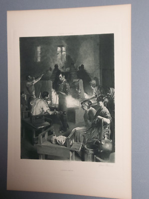 1890 PHOTOGRAVURE "GLASS BLOWERS" BY CHARLES F. ULRICH GLASS ARTISANS ...