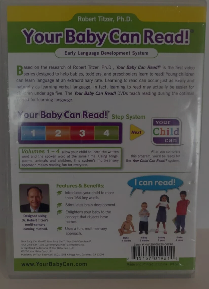 Your Baby Can Read 4 DVD Set Robert Titzer Early Language Development ...