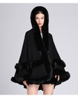 Luxury Womens Faux Rex Rabbit Fur Collar Hooded Cape Large Knitted Coat ...