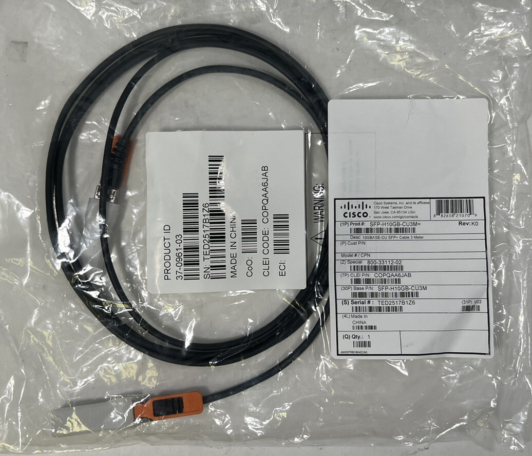 NEW CISCO SFP-H10GB-CU3M (37-0961-03) Twinax cable (3 m/9.8 ft ...