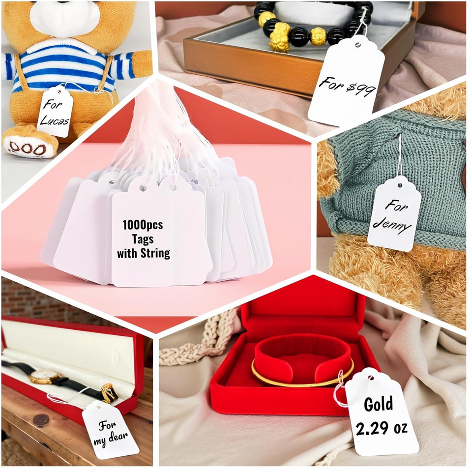 1000 Blank White Merchandise Price Tags with Strings Size #5 Retail ...