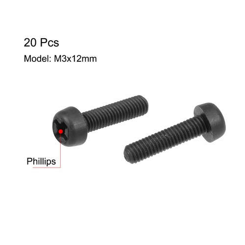 M3x12mm Nylon Phillips Cross Pan Head Machine Screws Bolts Black 20Pcs ...