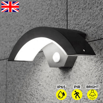 Outdoor Curved LED Wall Light PIR Motion Sensor Lamp Modern Outside ...