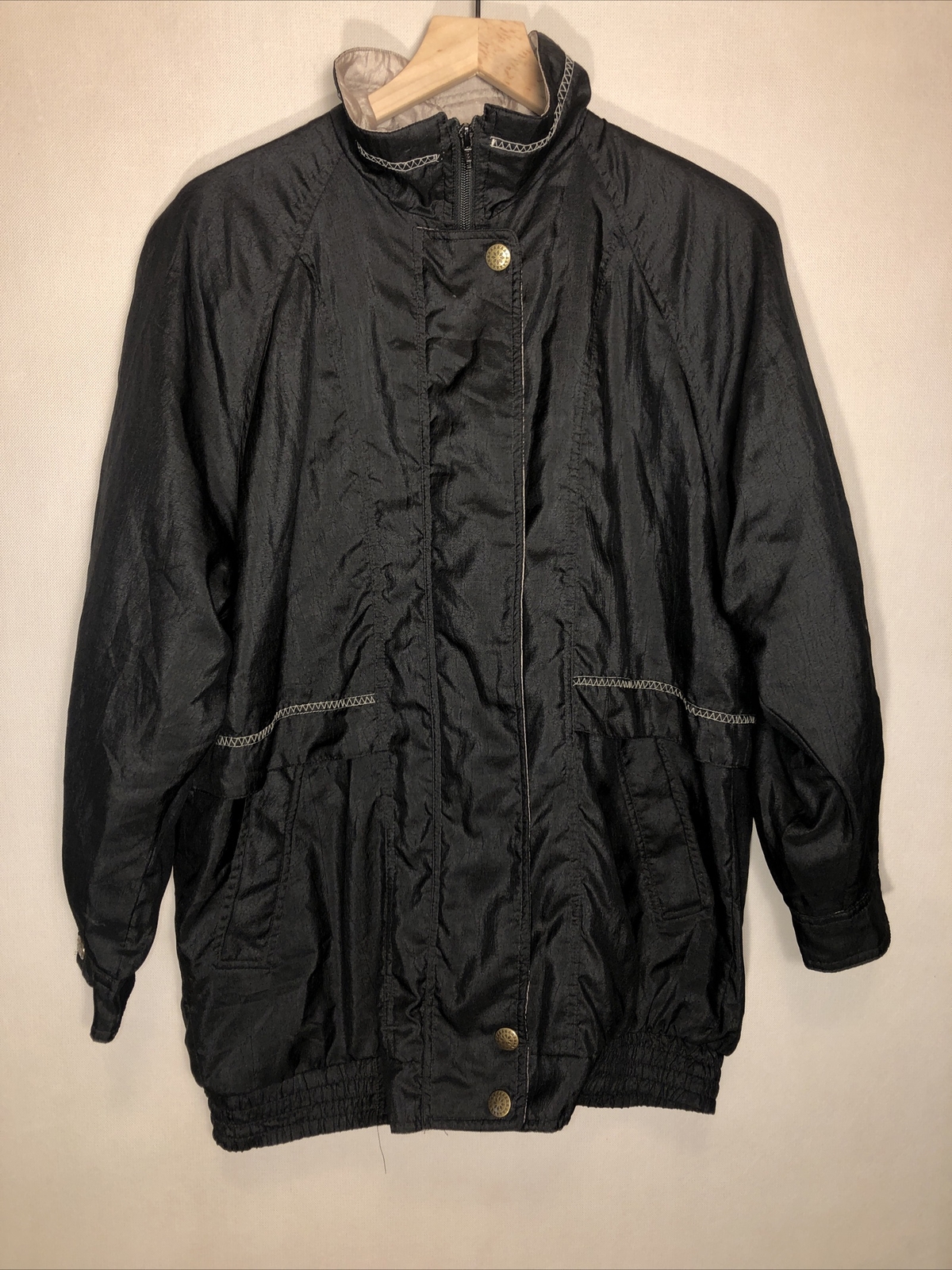 Vintage Womens Full Zip Windbreaker Rain Jacket Black Size Medium UTEX ...