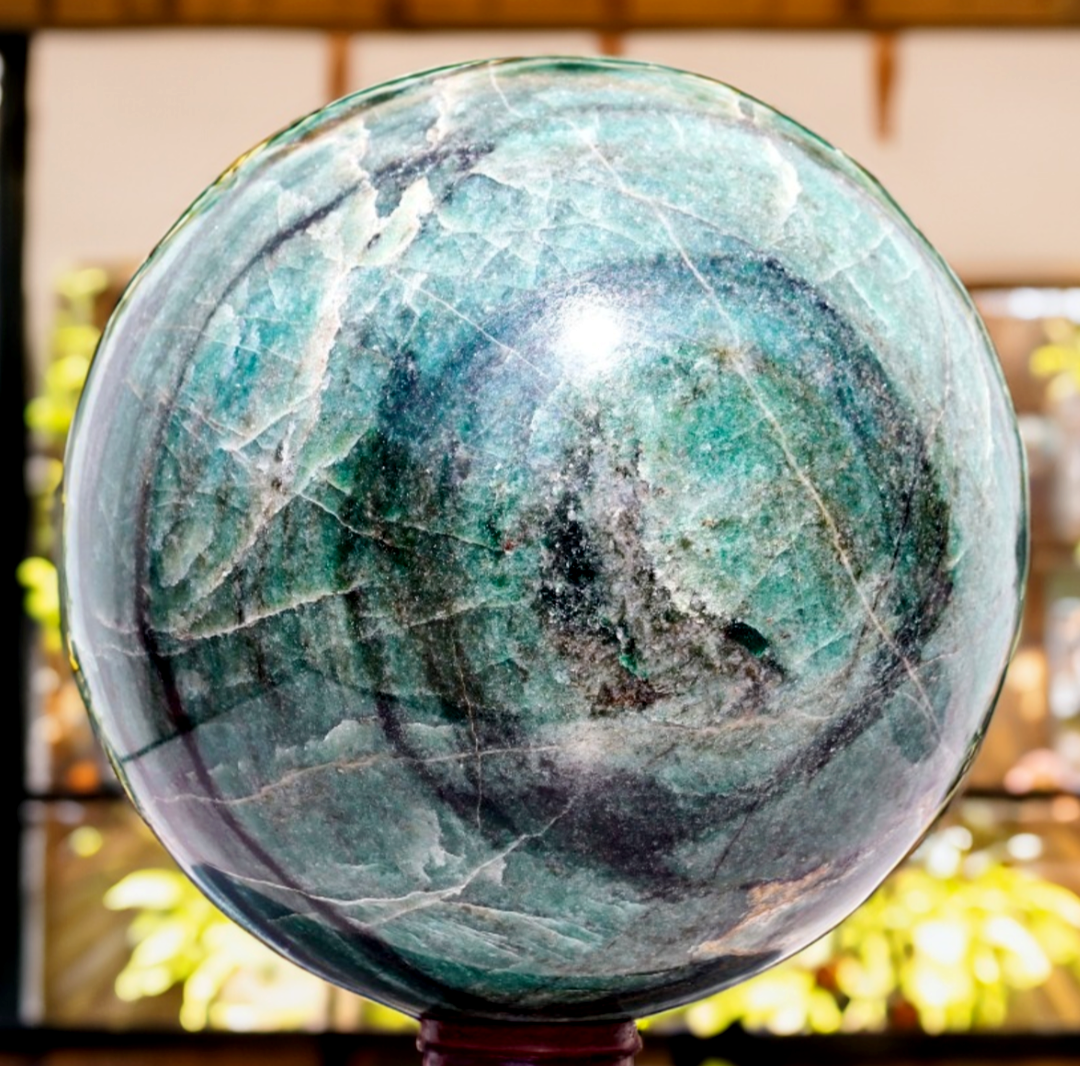 Giant 290MM Green Saussurite Crystal Healing Ball Meditation Aid ...