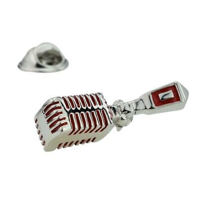 Red & Silver Retro Studio Microphone Music Lapel Pin Badge X2AJTP407 ...