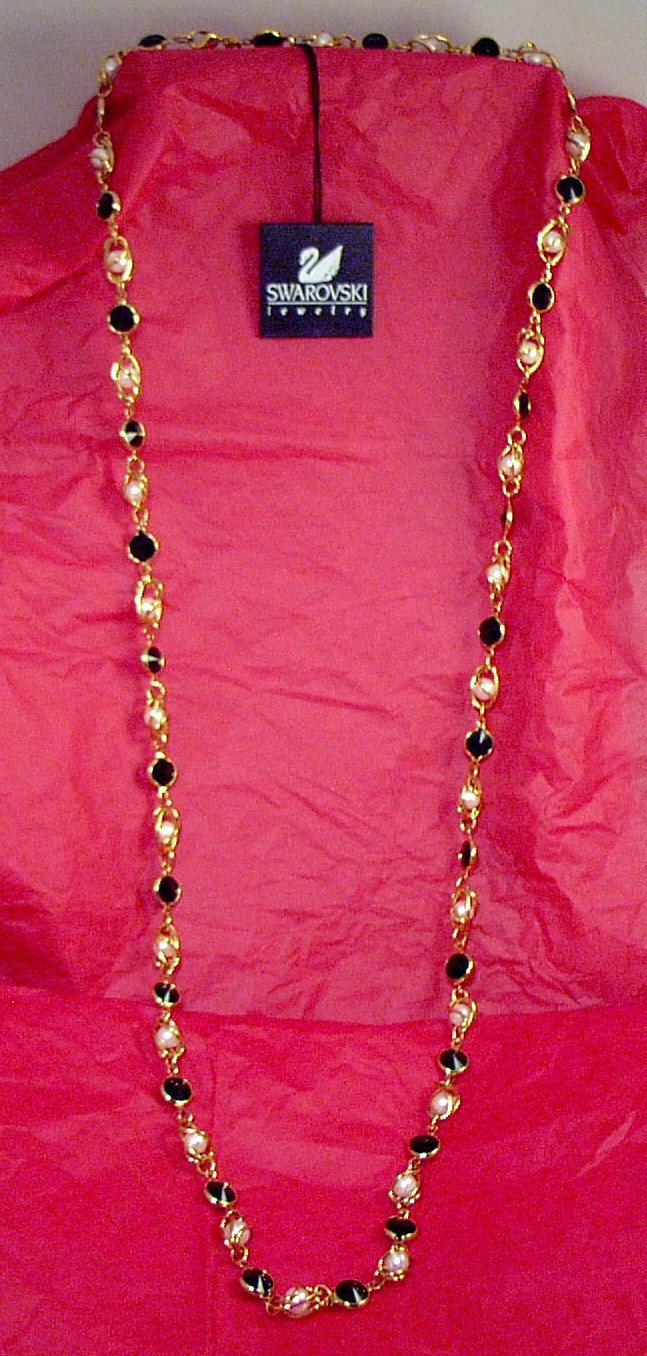 NWT Authentic SWAROVSKI 18" Necklace Black Bezel Facet Stones w/Pearl ...