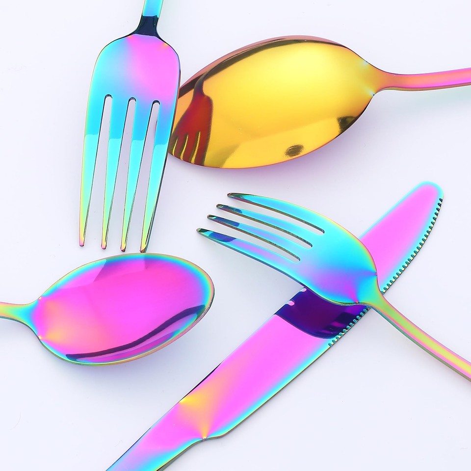 20 PCS Silverware Set Stainless Steel Colorful Rainbow Flatware Cutlery ...