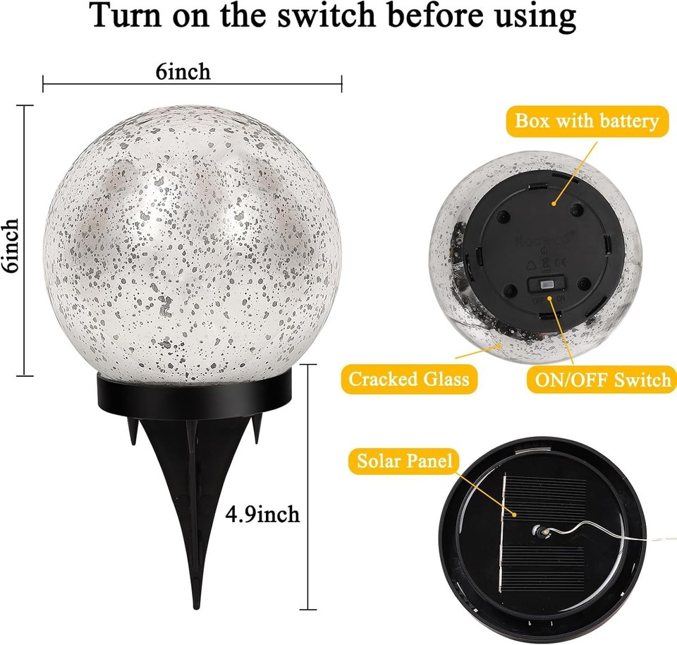 Solar Globe Lights Outdoor Waterproof, Cracked Glass Ball Orb Lights ...