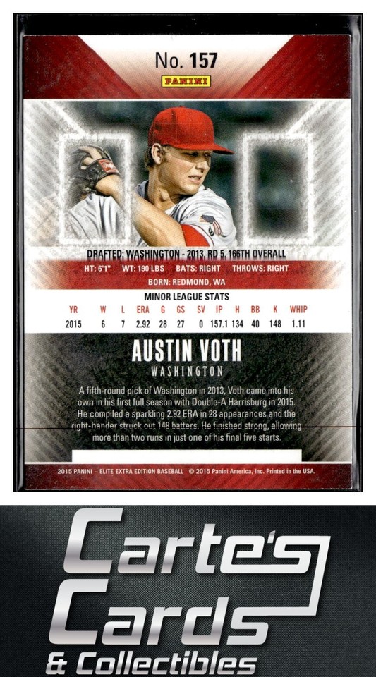 Austin Voth 2015 Panini Elite Extra Edition #157 TTM/IP Signed ...
