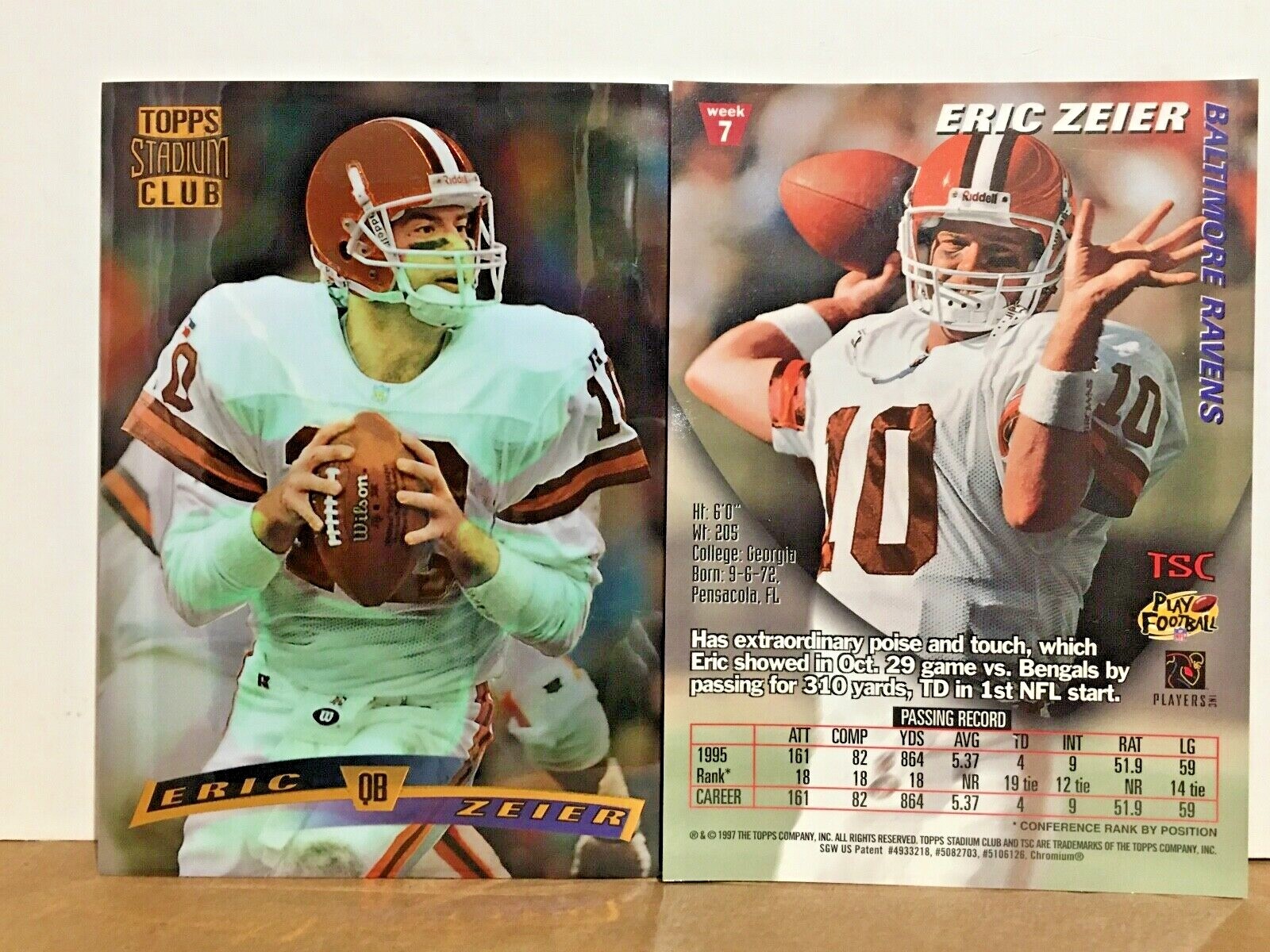 Eric Zeier 1996 Topps Stadium Club Sunday Night Jumbo Game Prize ...