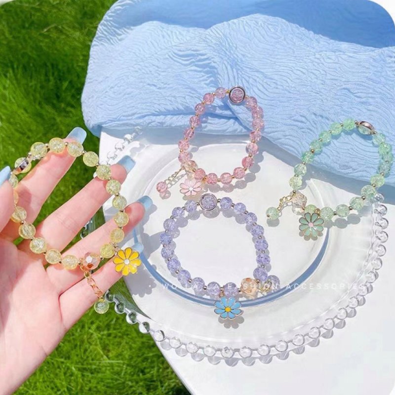 Fashion Crystal Daisy Flower Charm Lucky Bracelet Women Girls Party ...